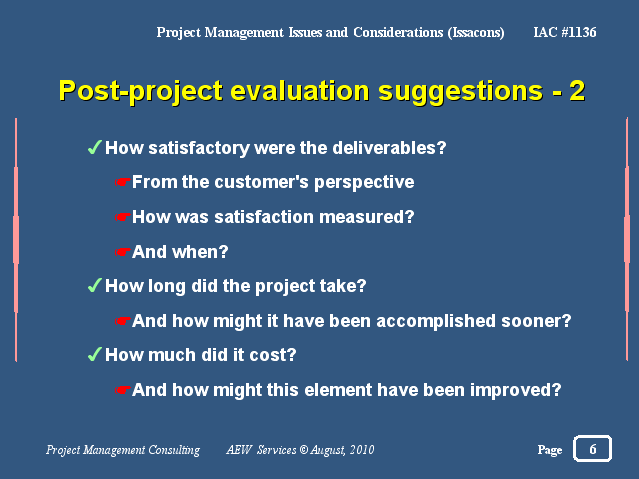 Post project Evaluation Suggestions 2